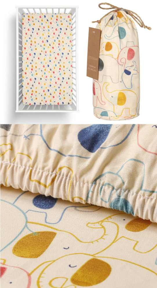 Organic Cotton Elephant Cot Fitted Sheet by Little Gem – Cottonbox Pty Ltd