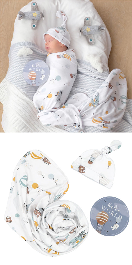 Up Up And Away Hello World Gift Set by Living Textiles – Cottonbox Pty Ltd